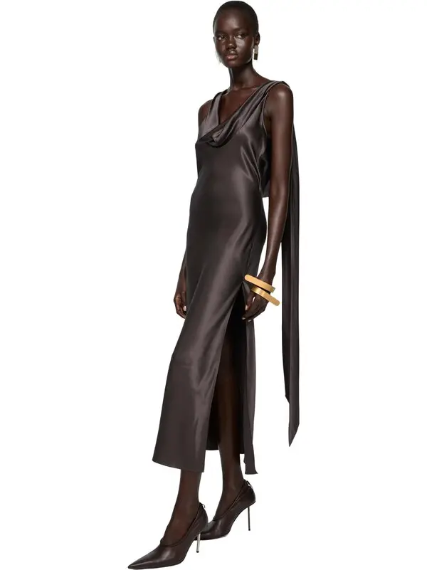 Acne Studios Draped Satin Ankle Length Dress - Graphite Grey