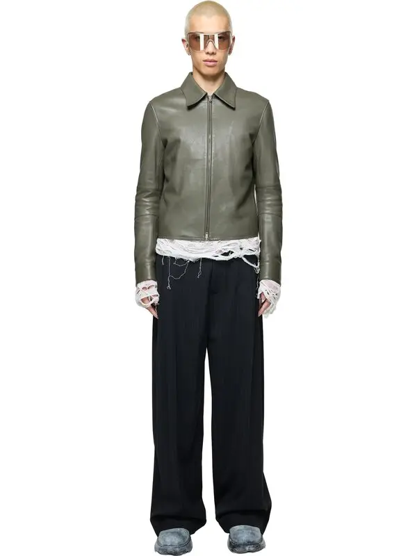 Acne Studios Semi-shine Leather Fitted Jacket - Dusty Green