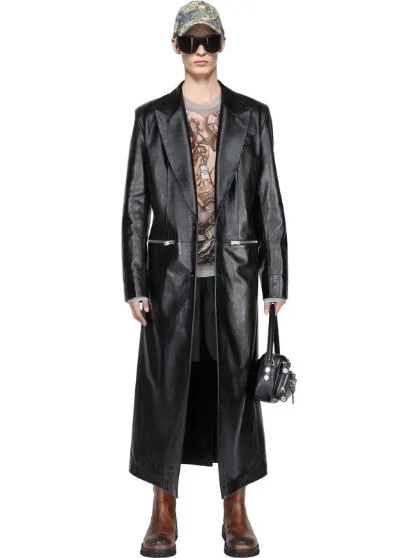 Acne Studios Single-breasted Leather Coat - Black