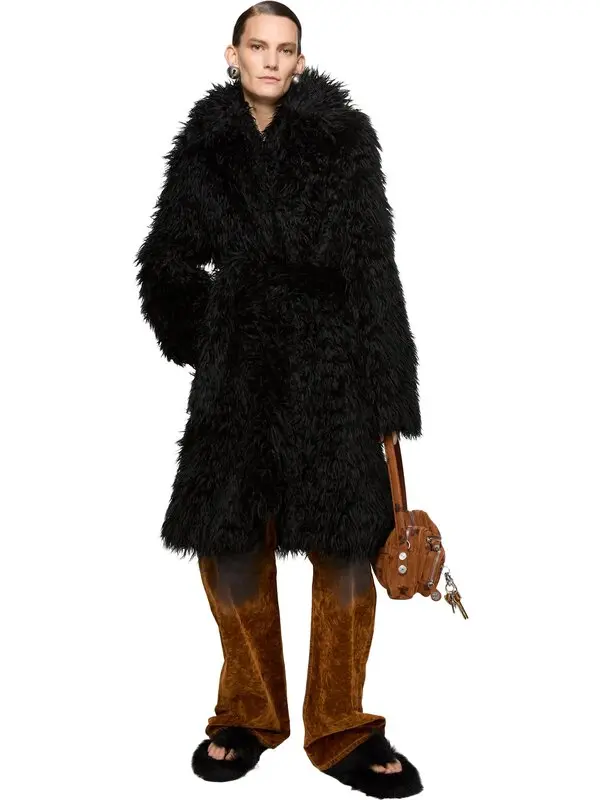 Acne Studios Faux Fur Belted Coat - Black