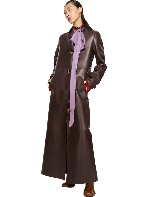 Acne Studios Leather Trench Coat - Chocolate Brown