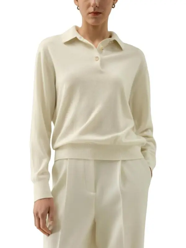 Lilysilk Baby Cashmere Long-sleeve Polo Shirt - Cloud