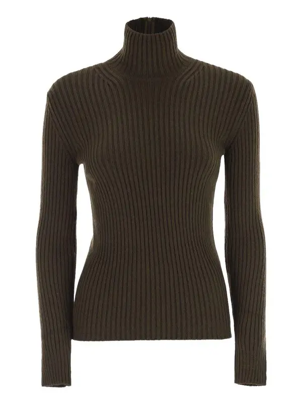 Max Mara Ribbed Wool And Cashmere Turtleneck Jumper - Brown