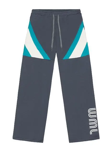 WISH ME LUCK Athletic Leisure Pants In Black, Blue - Black  Blue & White