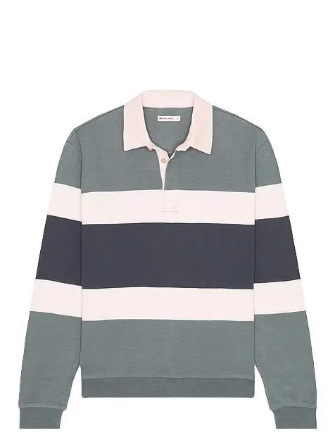 Marine Layer Sueded Rugby Polo In Blue - Stormy Weather Colorblock