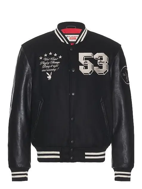 PLAYBOY 53 Premium Varsity Jacket - Black