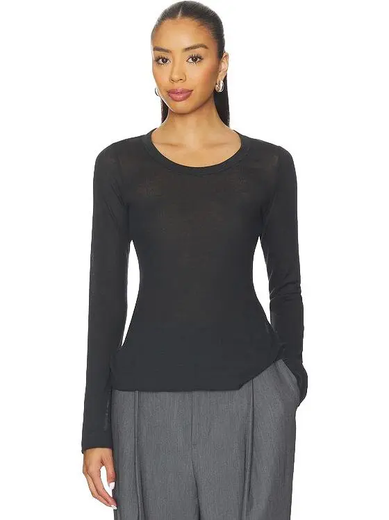 SKIMS Sheer Cotton Long Sleeve Top - Soot
