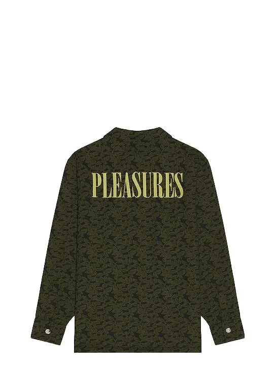 PLEASURES Leaf Half Zip Shirt - Olive