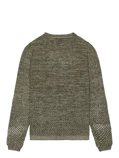 ISA BOULDER Solid Crochet Crewneck Sweater - Moss Grey