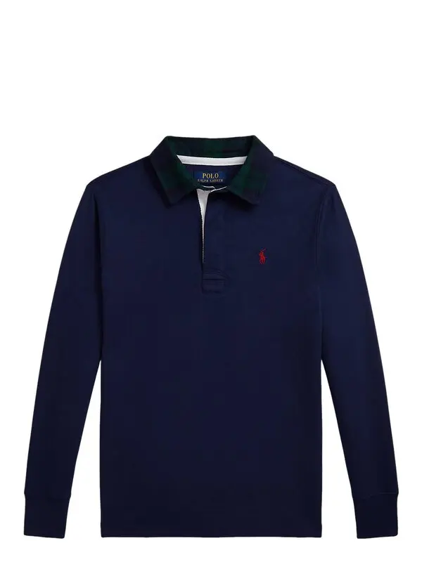 Ralph Lauren Plaid-collar Cotton Jersey Rugby Shirt - Newport Navy
