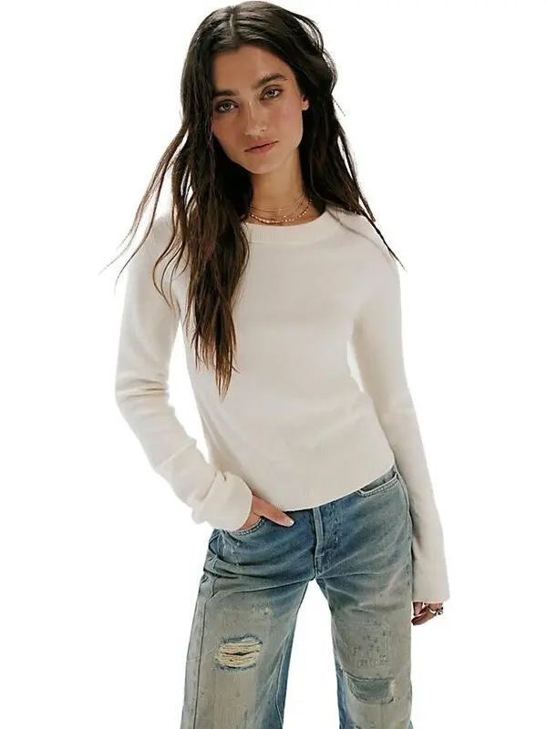 Free People Malibu Cashmere Crewneck Sweater - Cloud Dancer