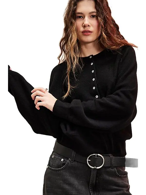 Free People Porta Cashmere Henley Sweater - Black