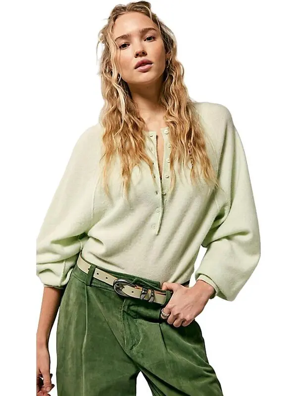 Free People Porta Cashmere Henley Sweater - Iced Mint