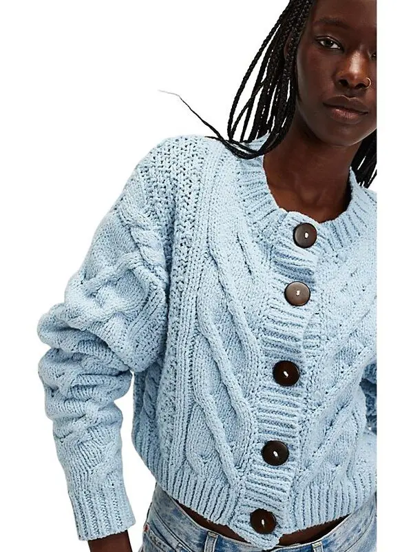 Free People Bonfire Cable Knit Cardigan - Boardwalk Blue