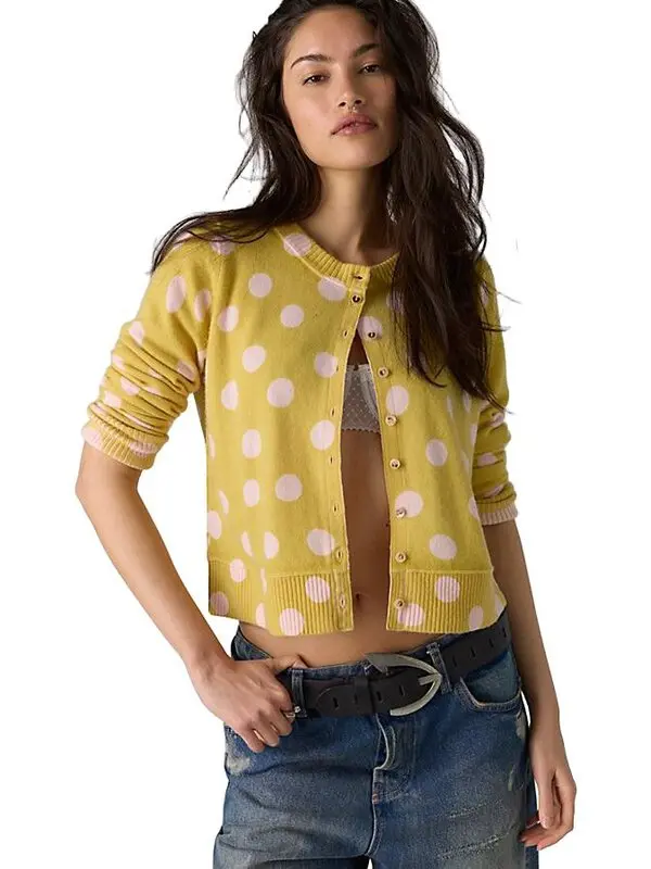 Free People Patterned Cashmere Cardi - Lemon Party Combo