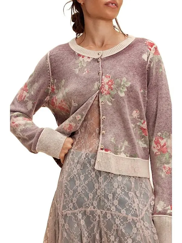 Free People Patterned Cashmere Cardigan - Malbec Combo