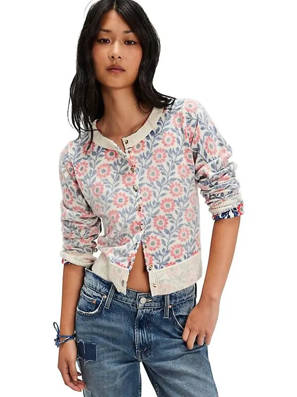 Free People Patterned Cashmere Cardigan - Porto Floral Combo