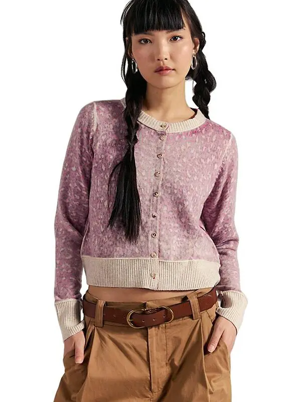 Free People Nocturnal Patterned Cashmere Cardigan - Red Grape Combo