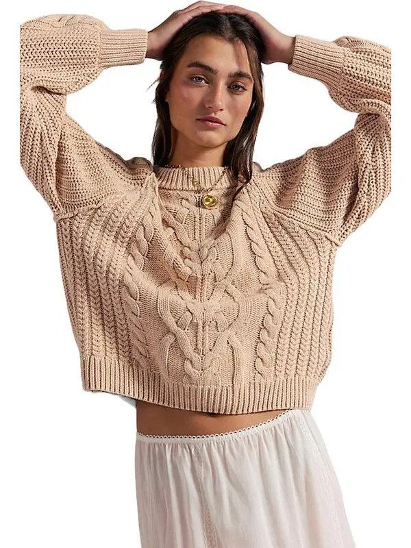 Free People Cable Knit Sweater - Croissant