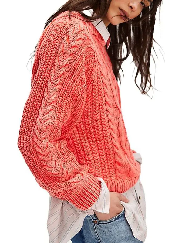 Free People Cable Knit Sweater - Grenadine