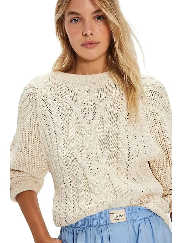 Free People Cable Knit Sweater - Ivory