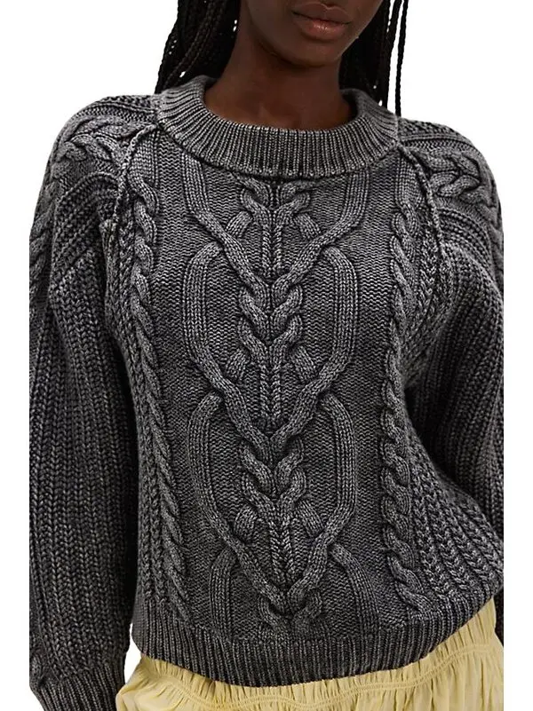 Free People Cable Knit Sweater - Onyx