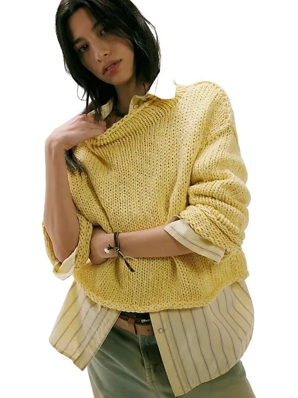 Free People Rollneck Knit Sweater - Lemon Drop