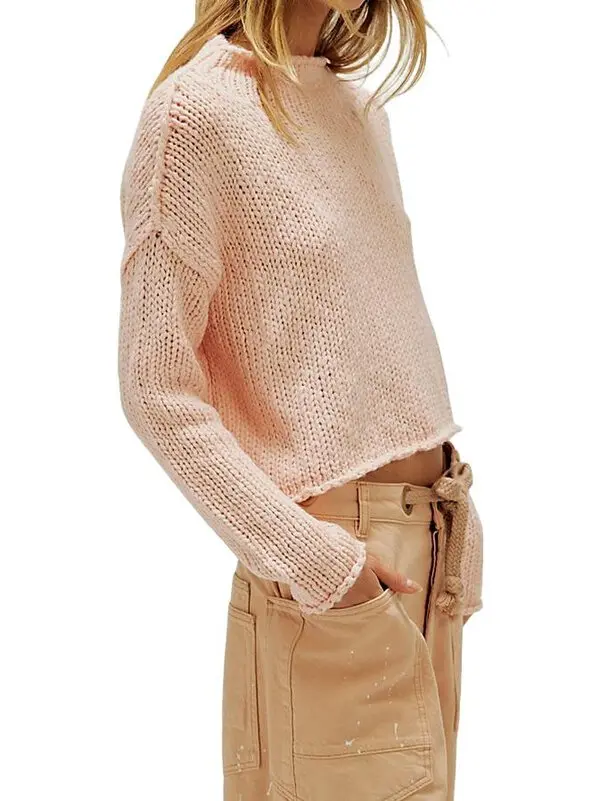 Free People Opal Rollneck Knit Sweater - Silver Peony
