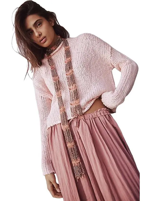 Free People Opal Rollneck Knit Sweater - Silver Peony
