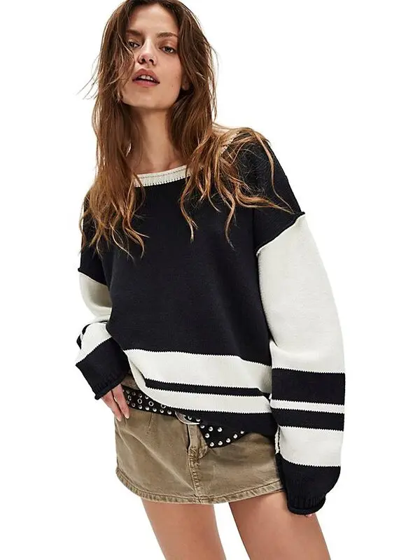 Free People We The Free Ella Colorblock Knit Sweater - Black Combo