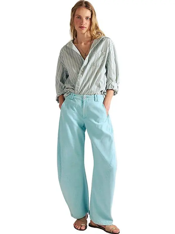 Free People Spotlight Washed Barrel Chino Trousers - Blue Glow
