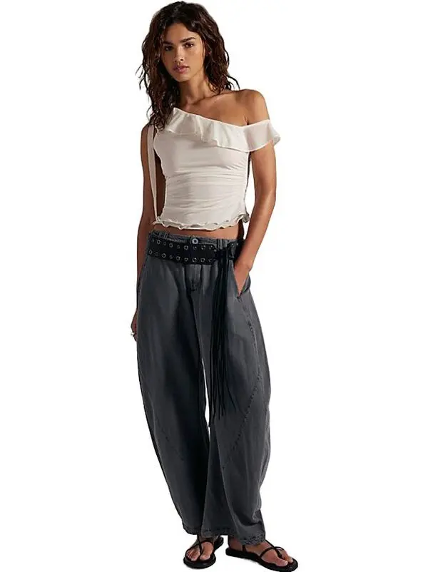 Free People Spotlight Washed Barrel Chino Trousers - Charcoal Grey