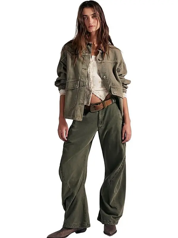 Free People Spotlight Washed Chino Trousers - Dusty Olive