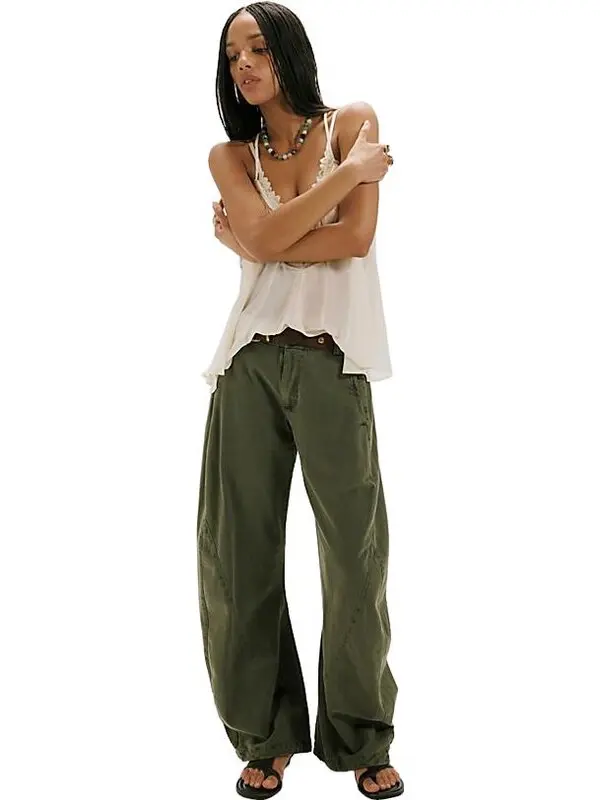 Free People Spotlight Washed Chino Trousers - Dusty Olive