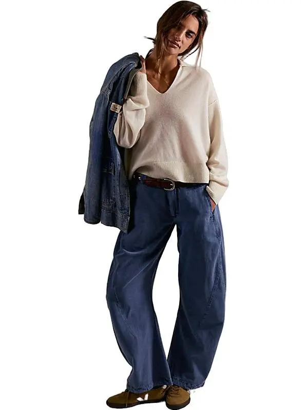 Free People Spotlight Washed Barrel Chino Trousers - Flint Stone