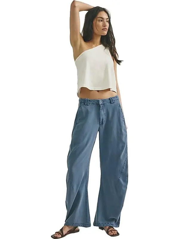 Free People Washed Barrel Chino Trousers - Flint Stone