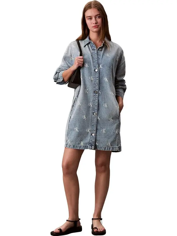 Calvin Klein Denim Shirt Dress - Distressed Indigo