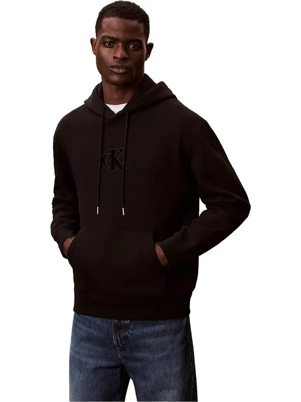 Calvin Klein Fleece Monogram Relaxed Hoodie - Black