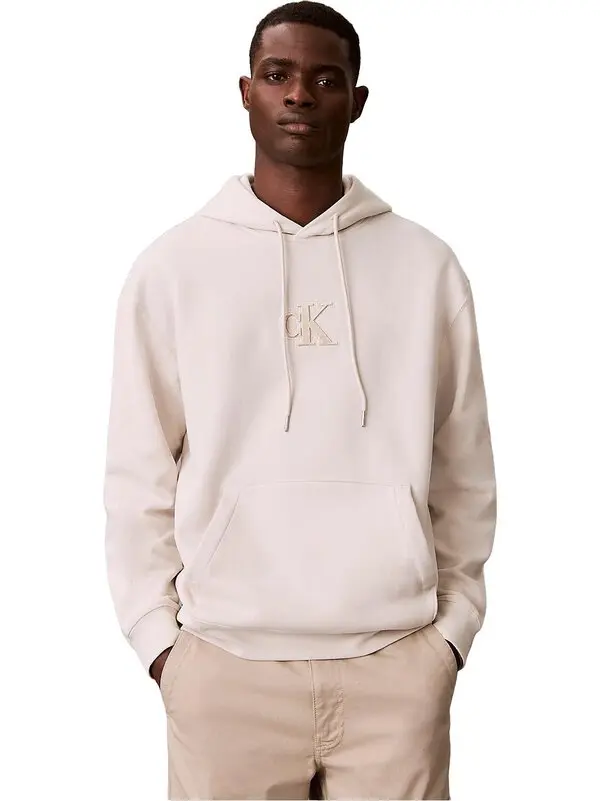 Calvin Klein Fleece Monogram Relaxed Hoodie - White
