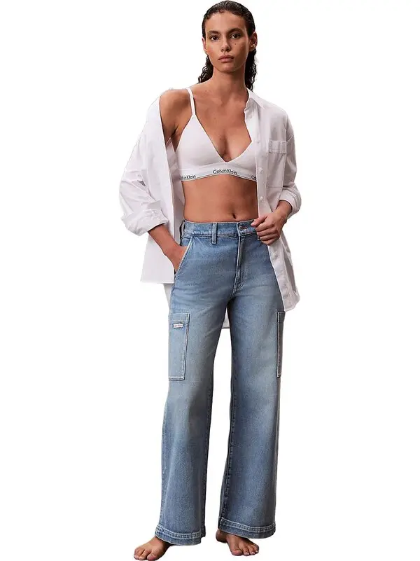 Calvin Klein Wide Leg Cargo Jeans - Light Nassau