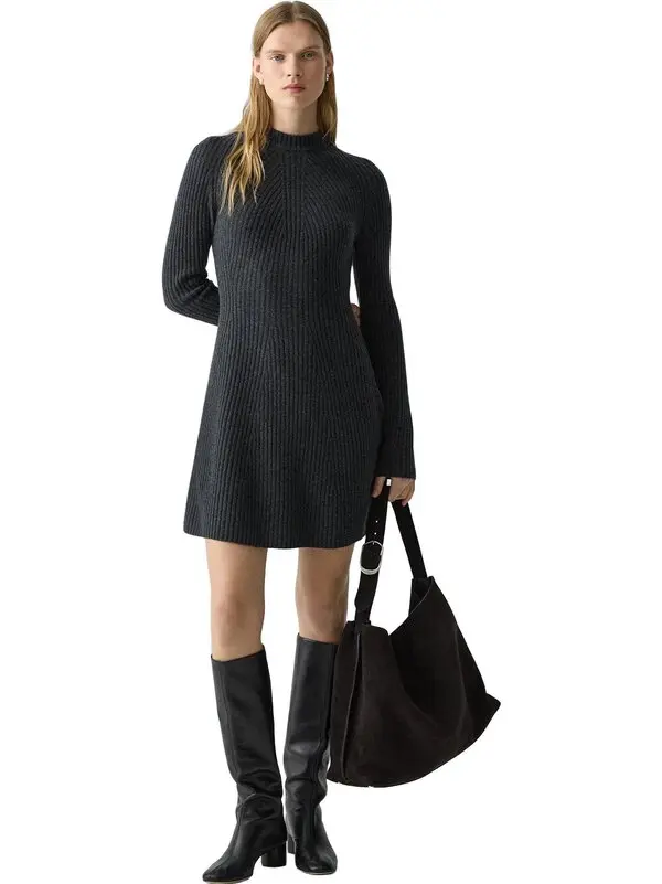 Theory Felted Wool-cashmere Ribbed Sweater Dress - Charcoal