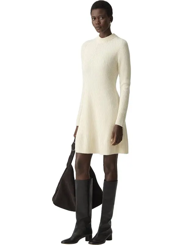 Theory Felted Wool-cashmere Ribbed Sweater Dress - Ivory