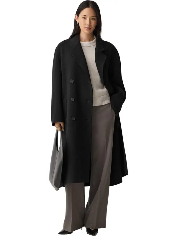Theory Long Belted Wool-cashmere Trench Coat - Black