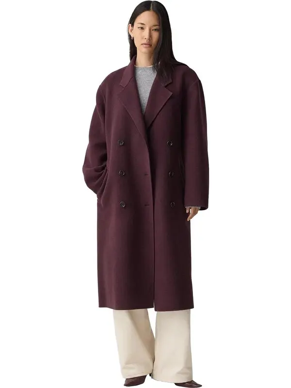 Theory Long Belted Wool-cashmere Trench Coat - Plum