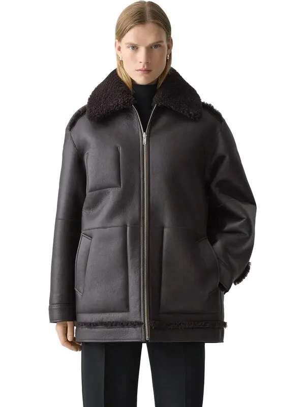 Theory Reversible Shearling Cocoon Coat - Cacao
