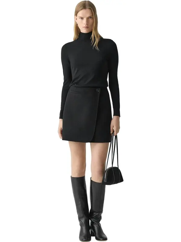 Theory Wrap Skirt In Double-face Wool-cashmere - Black