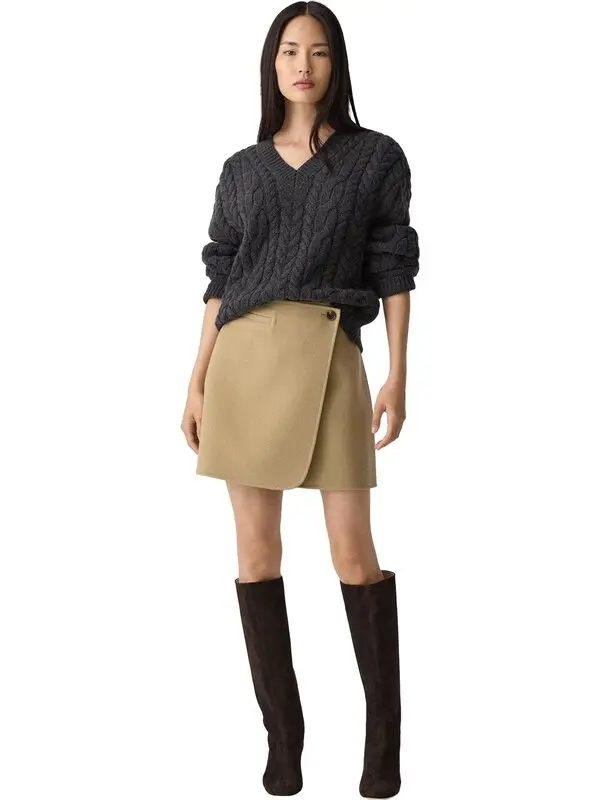 Theory Wrap Skirt In Double-face Wool-cashmere - New Camel