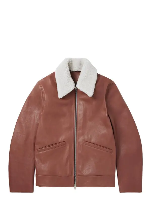 Paul Smith Shearling-trimmed Leather Jacket - Brown