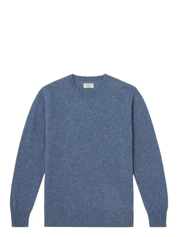 Hartford Brushed Shetland Wool Crewneck Sweater - Blue