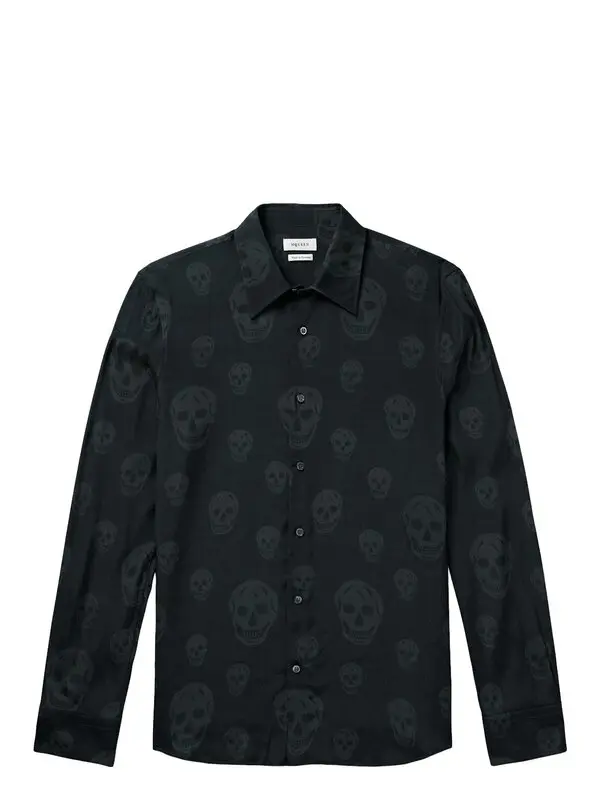 Alexander McQueen Slim-fit Printed Voile Shirt Uk/us 15 - Black